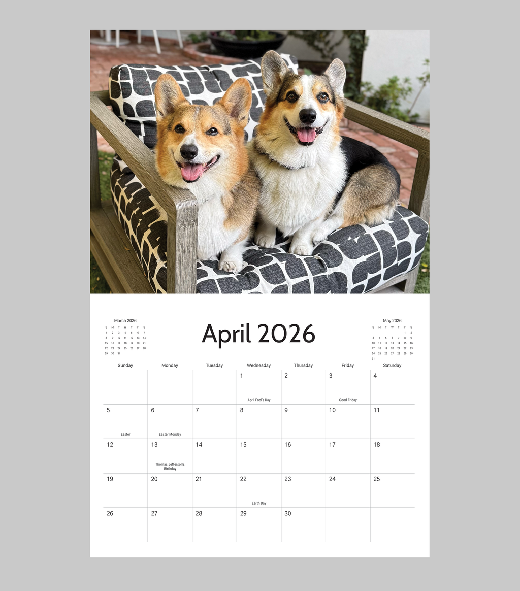 2026 Wall Calendar (35% off) – Brady & Graffiti the Corgis