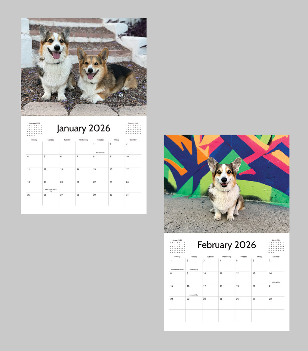 2026 Wall Calendar (35% off) – Brady & Graffiti the Corgis